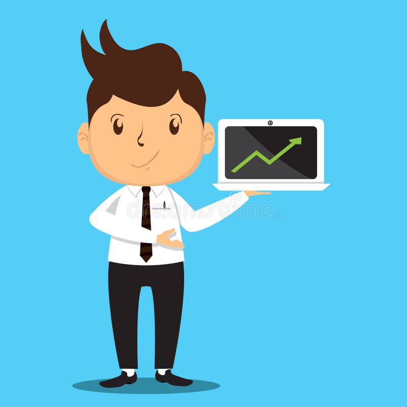 Bureaumens Die Verkooplaptop Voorstellen Vector Illustratie ...