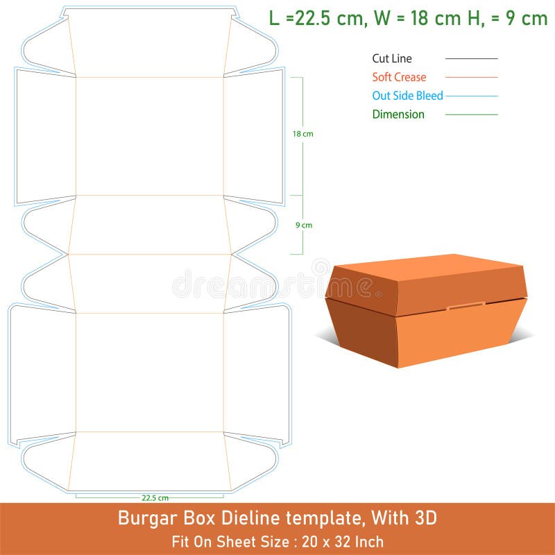Burgar Box Dieline Template, with 3D Box Stock Vector - Illustration of ...