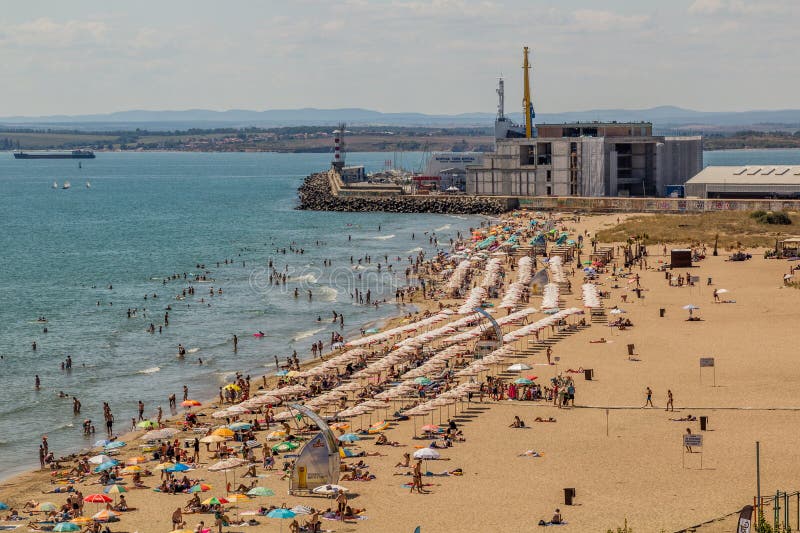 BURGAS, BULGARIA - JULY 25, 2019: View of the Beach in Burgas, Bulgar ...