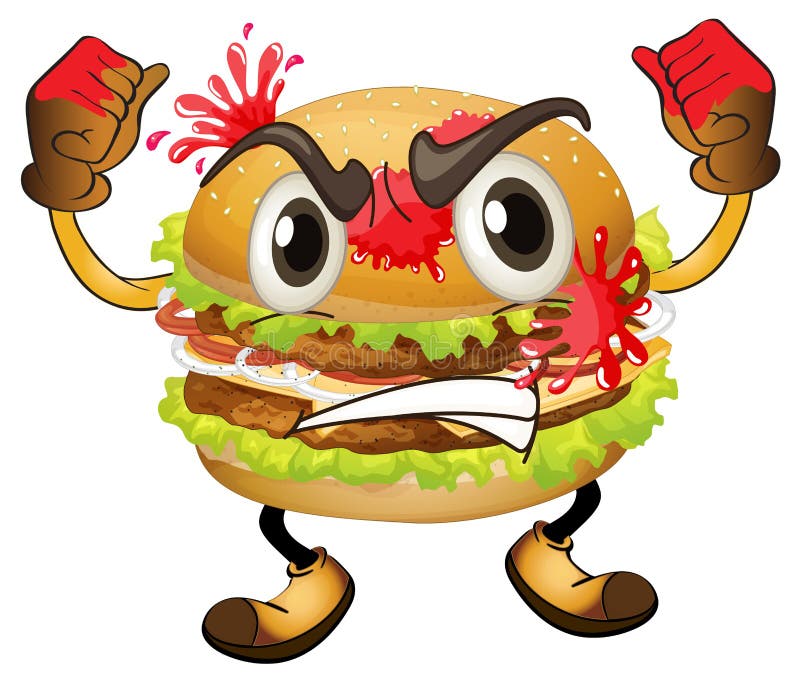 Crazy Burger cartoon stock illustration. Illustration of laughing ...