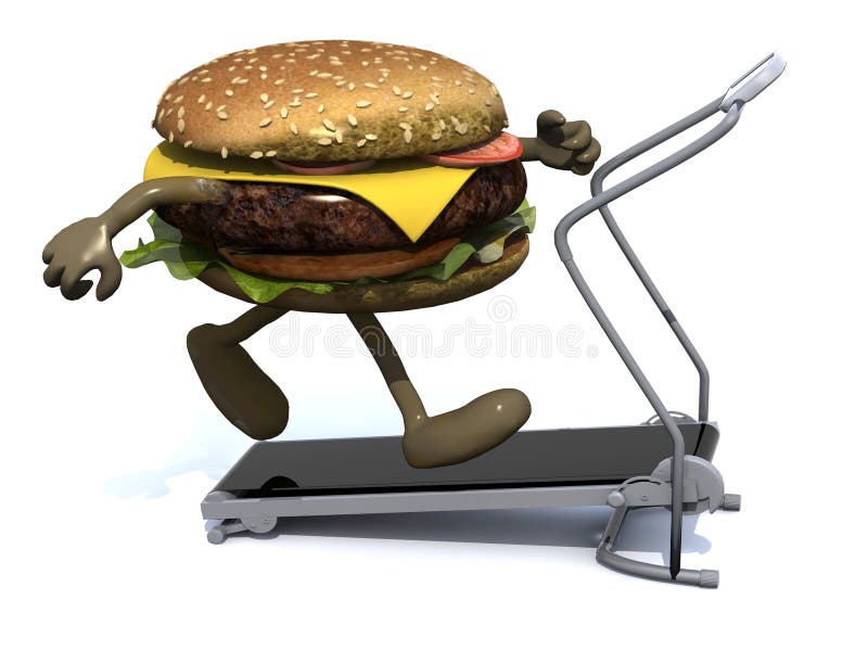 Burger with Arms and Legs on a Running Machine Stock Illustration ...