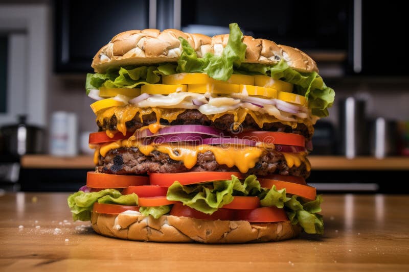 Burger Assembly Process with Layers Visible Stock Image - Image of ...