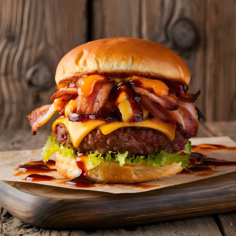 Burger with Bacon Toppings stock illustration. Illustration of bison ...