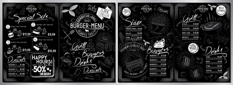 Burger Bar Menu Template - A3 To A4 Size Stock Vector - Illustration of ...