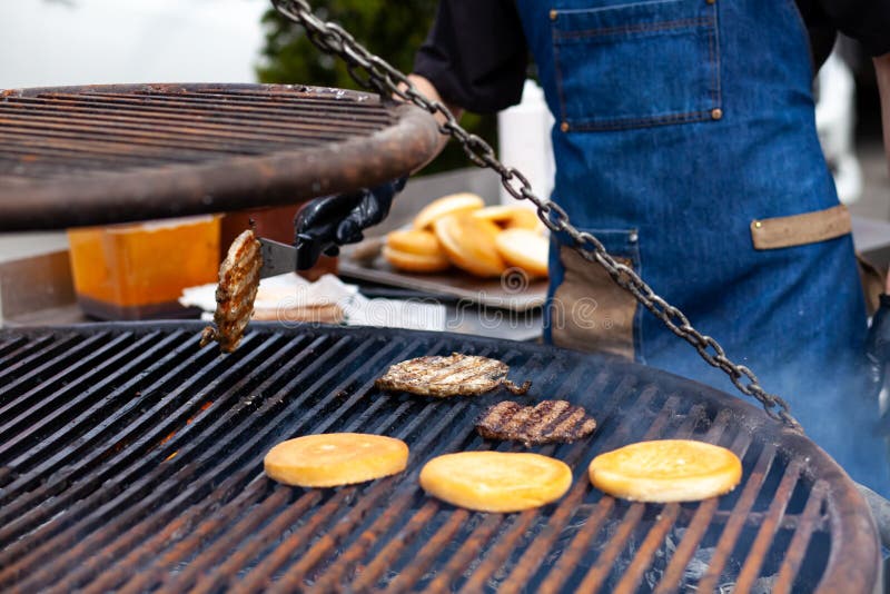 Burger Barbeque Being Cooked on a Flame Stock Image - Image of banquet ...