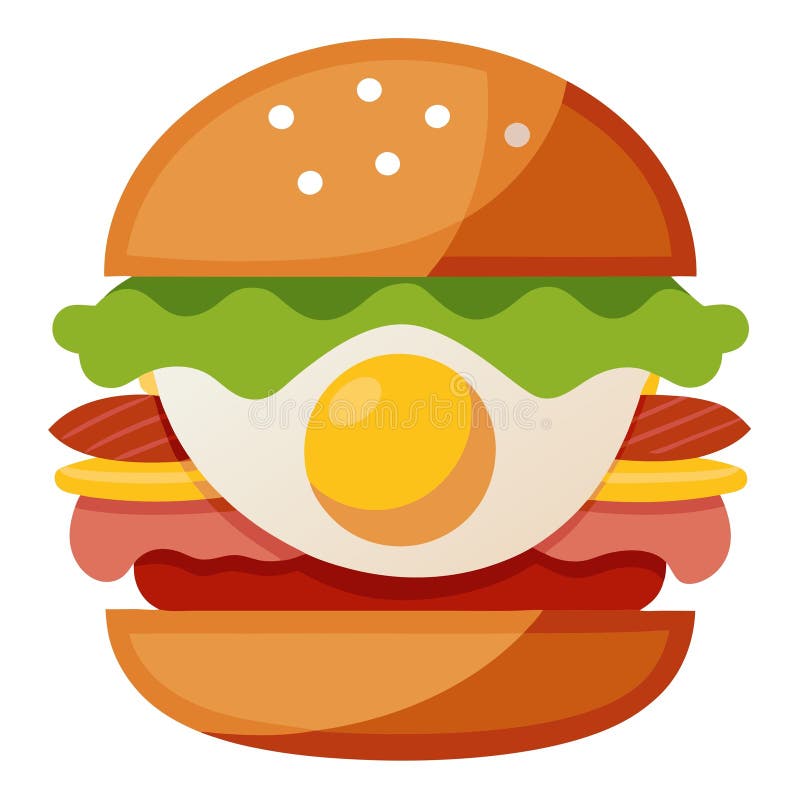 Burger with Beef Patty, Bacon, Fried Egg and Vegetables. Stock Vector ...