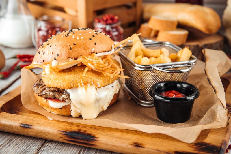 Burger with Beef Patty and Three Types of Cheese Stock Image - Image of ...