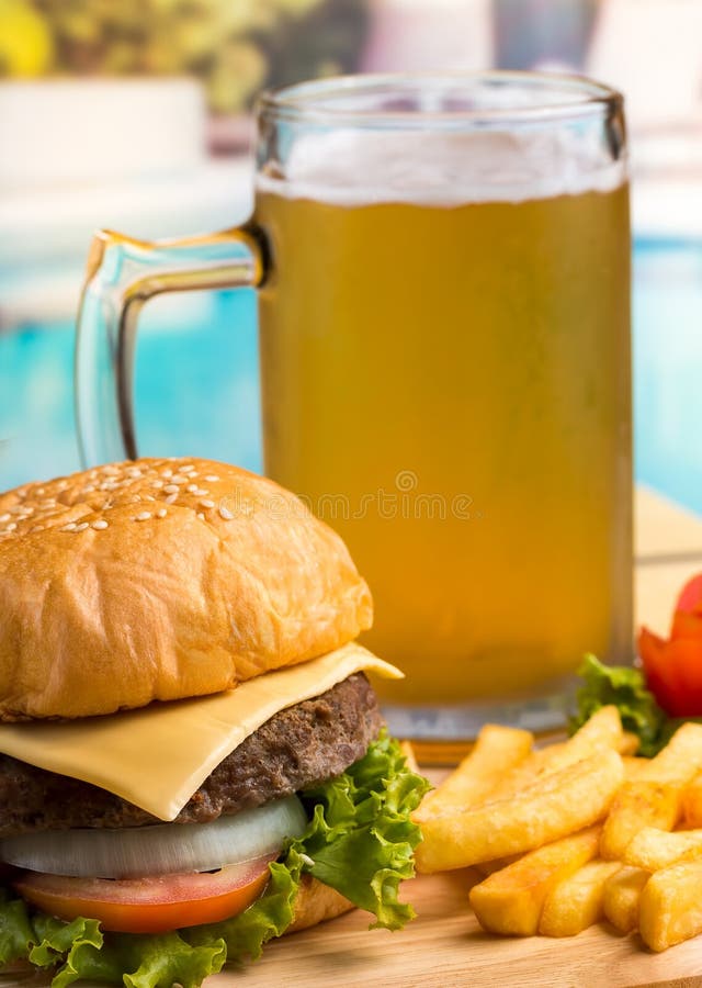 Burger Beer Lunch Represents Ready To Eat and Cholesterol Stock Photo ...
