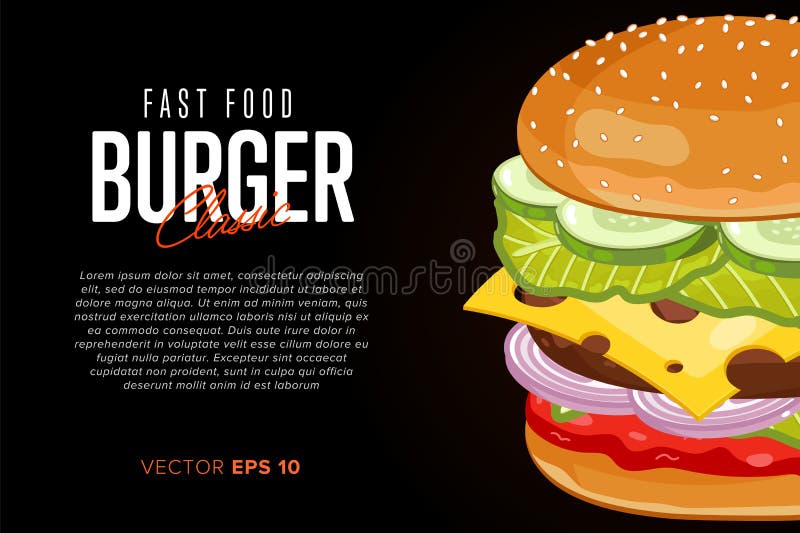 Burger on Black Background with Abstract Text Stock Vector ...