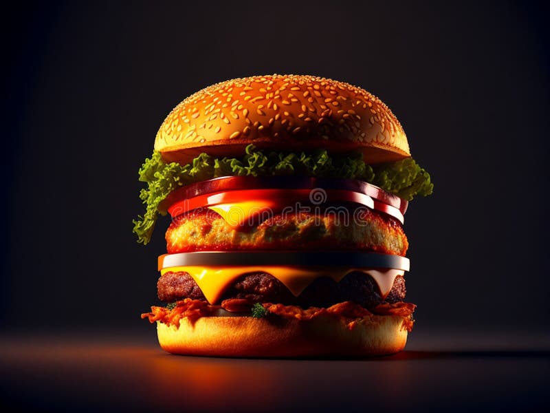 Burger in the Black Background Stock Illustration - Illustration of ...