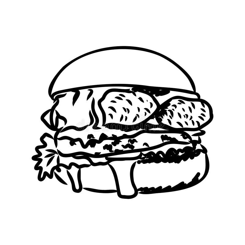 Burger Black Outline Sketch. Vintage Style. Vector Illustration Stock ...