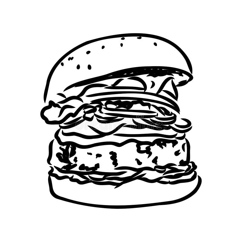 Burger Black Outline Sketch. Vintage Style. Vector Illustration Stock ...