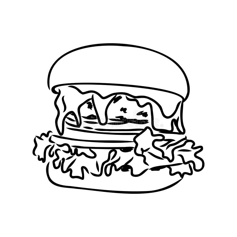 Burger Black Outline Sketch. Vintage Style. Vector Illustration Stock ...