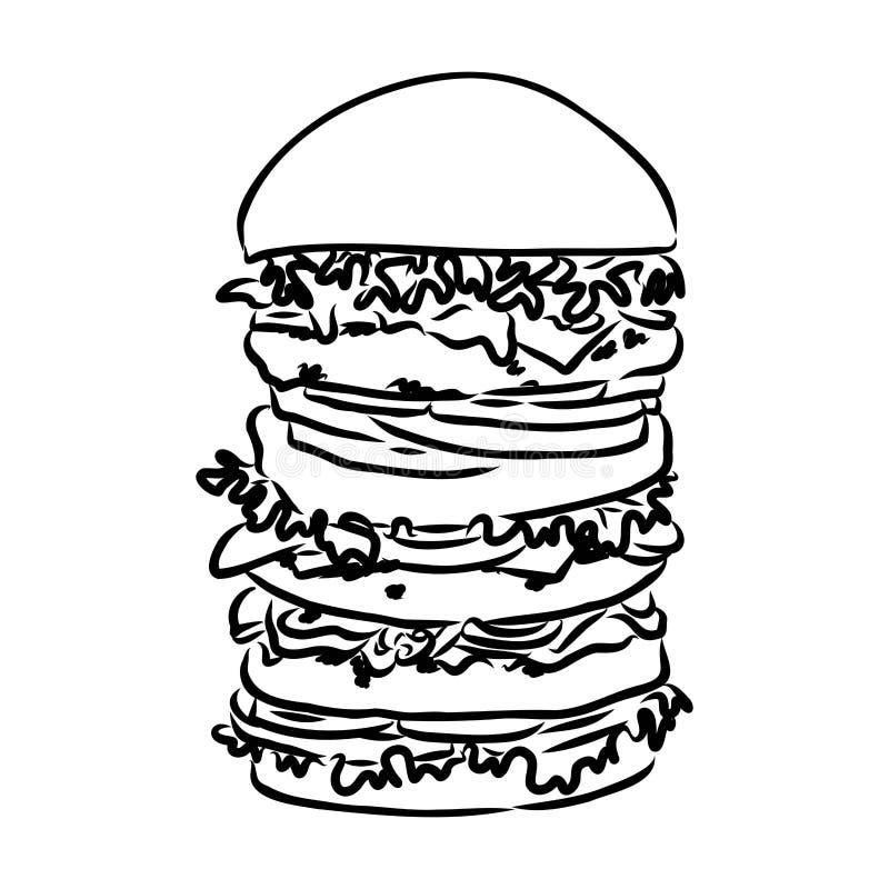 Burger Black Outline Sketch. Vintage Style. Vector Illustration Stock ...