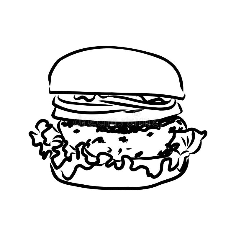 Burger Black Outline Sketch. Vintage Style. Vector Illustration Stock ...