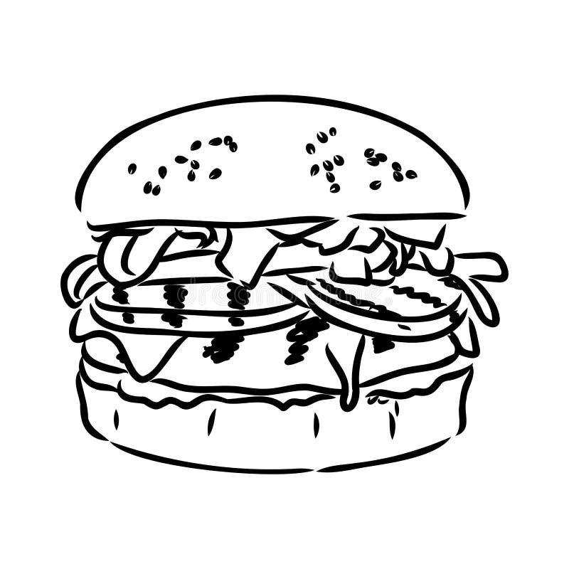 Burger Black Outline Sketch. Vintage Style. Vector Illustration Stock ...