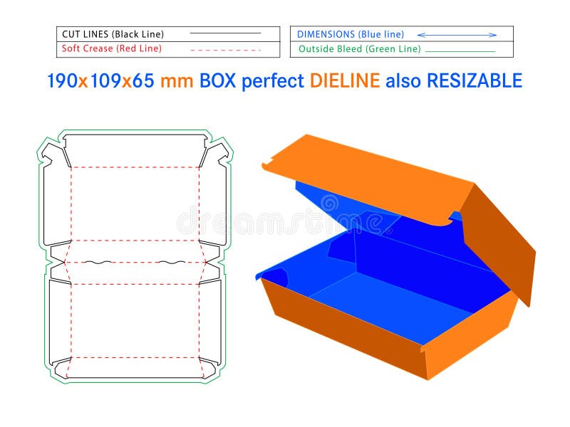 Burger Box Dieline or Die-cut Template Stock Vector - Illustration of ...