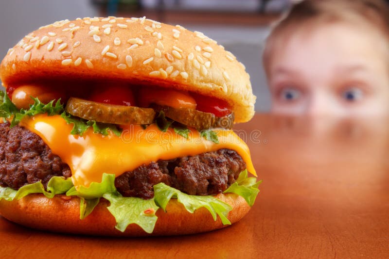 Burger with boy stock image. Image of funny, lettuce - 38620957