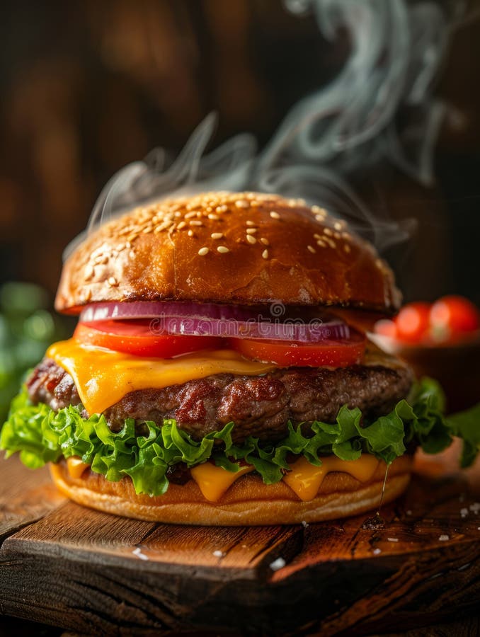 A Burger with a Bun and a Slice of Cheese on Top Stock Photo - Image of ...
