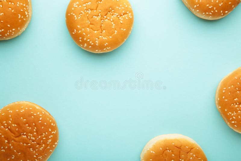 The Burger Buns on a Blue Background Stock Image - Image of hamburger ...