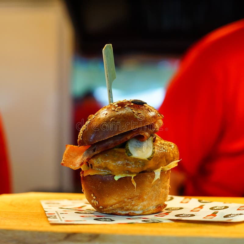 Burger Fest. Chef Making Burgers on Open Food Festival Stock Image ...