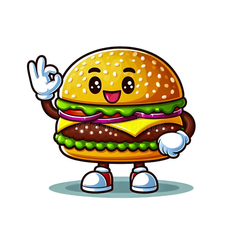 A Burger Cartoon Character. Stock Illustration - Illustration of burger ...