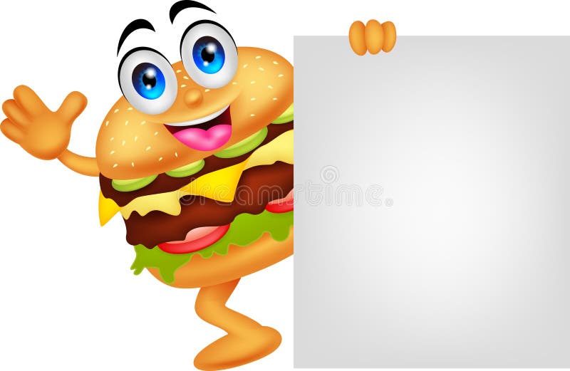 Burger Cartoon Characters with Blank Sign Stock Vector - Illustration ...