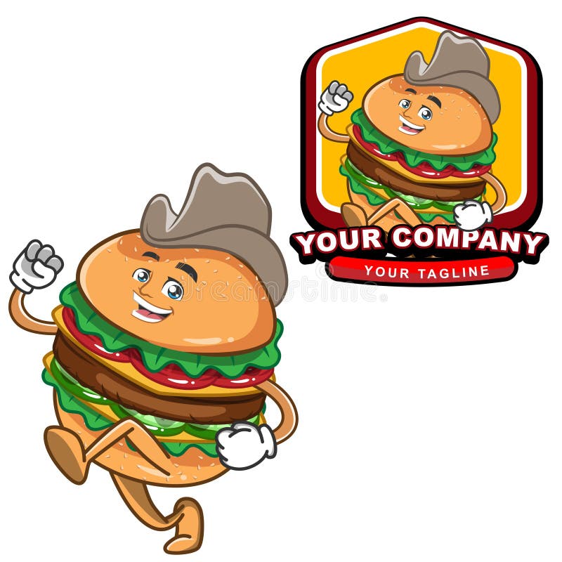 Happy Burger Cartoon Mascot Logo Stock Vector - Illustration of meal ...
