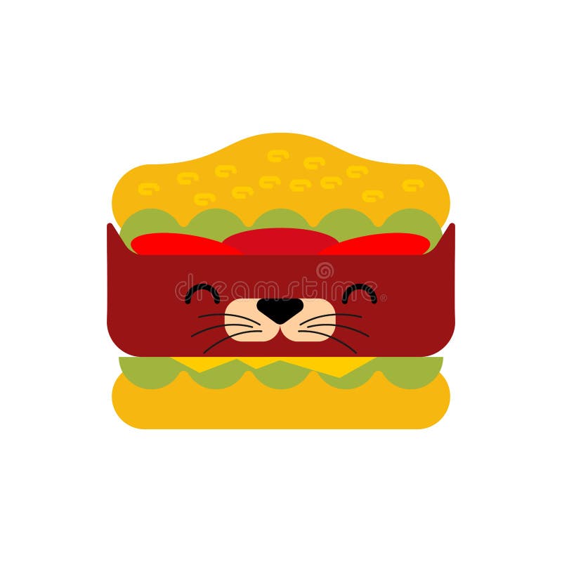 Burger Cat Cartoon Isolated. Hamburger Cat Stock Vector - Illustration ...