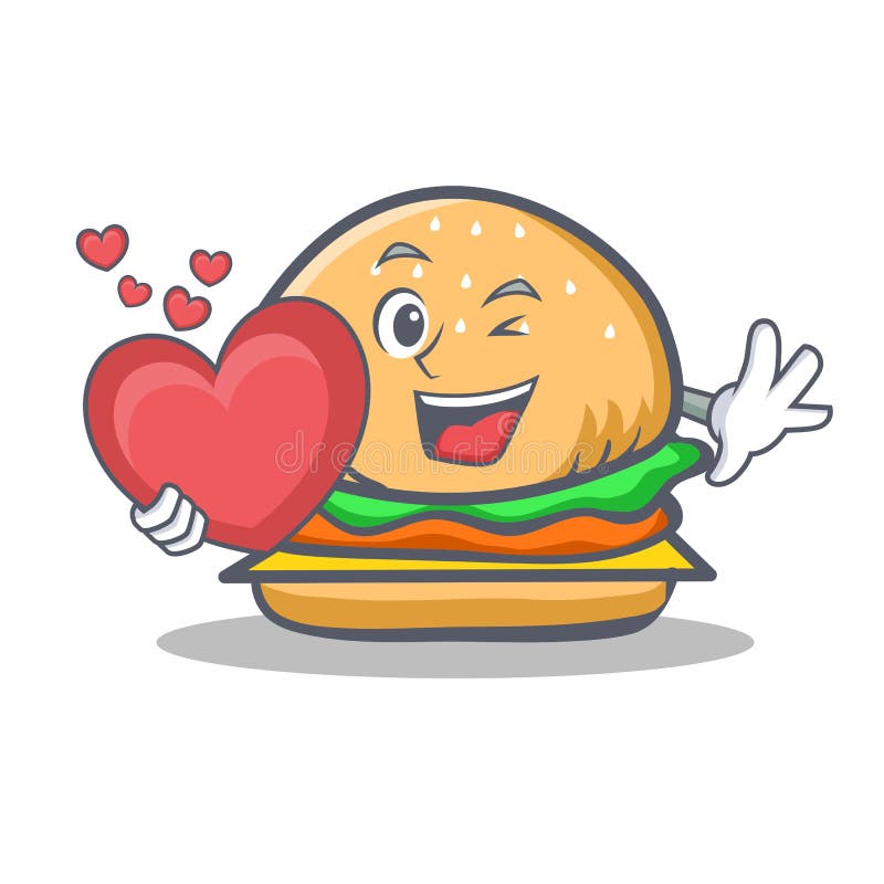 Burger Character Fast Food with Heart Stock Vector - Illustration of ...