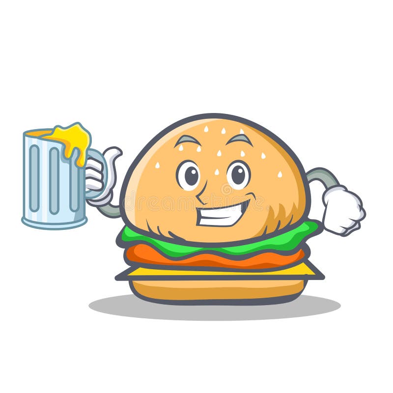 Burger Character Fast Food with Juice Stock Vector - Illustration of ...