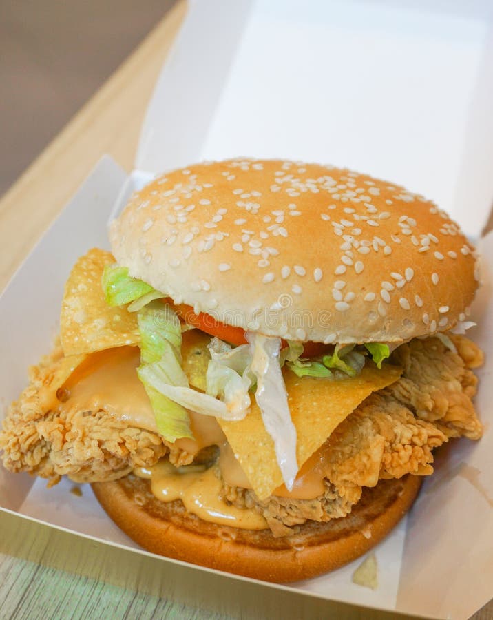 Burger with Chicken Fried in Box Stock Photo - Image of ingredient ...