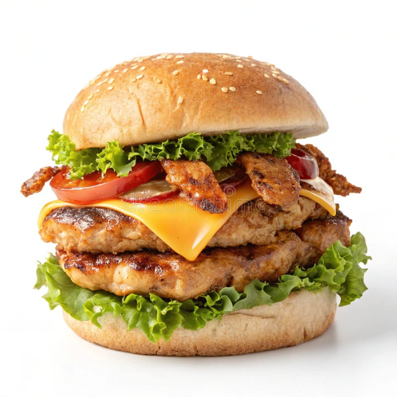 Burger Chicken Full of Meat Isolated on Transparent Background Stock ...