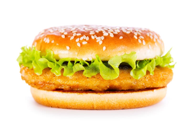 Chicken Burger Isolated on White Background Stock Photo - Image of ...