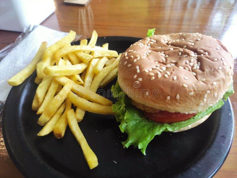 Burger and chips stock photo. Image of foodie, burger - 261863606