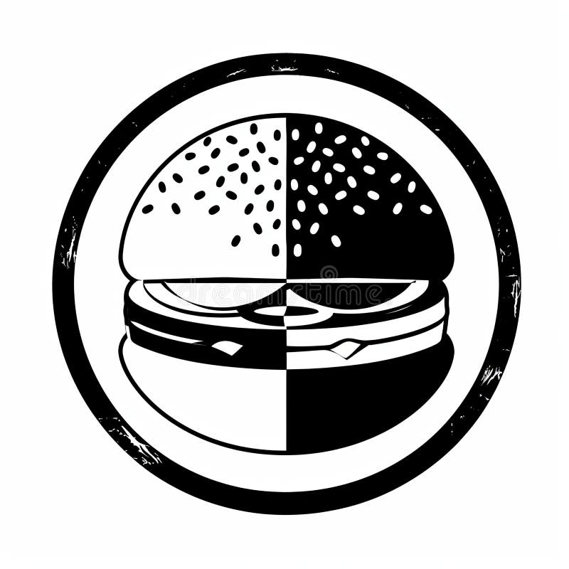 Burger in a Circle, Black and White Colors Illustration, Logo, Flat ...