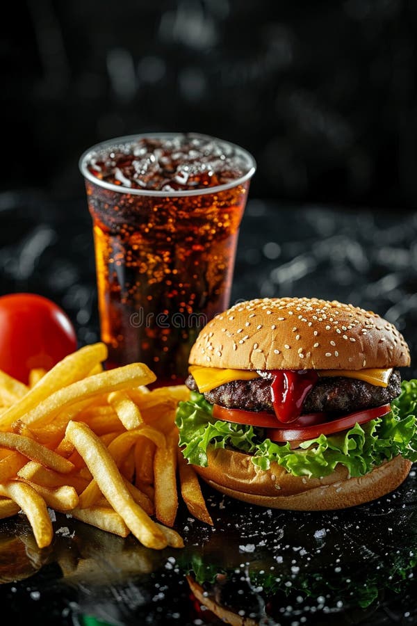 Burger Cola Fries. Selective Focus. Stock Image - Image of cola, tasty ...