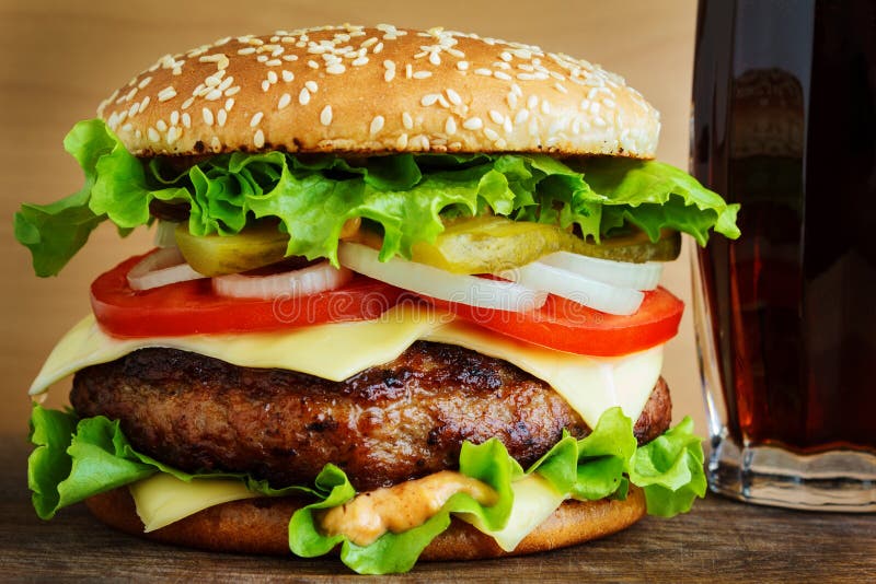 Burger with cola stock image. Image of cheese, hamburger - 48668073