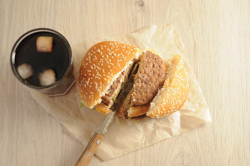 The burger and cold drinks stock image. Image of fast - 84552813