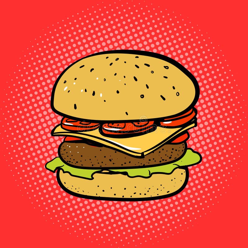 Burger Comic Book Style Pop Art Vector Stock Vector - Illustration of ...