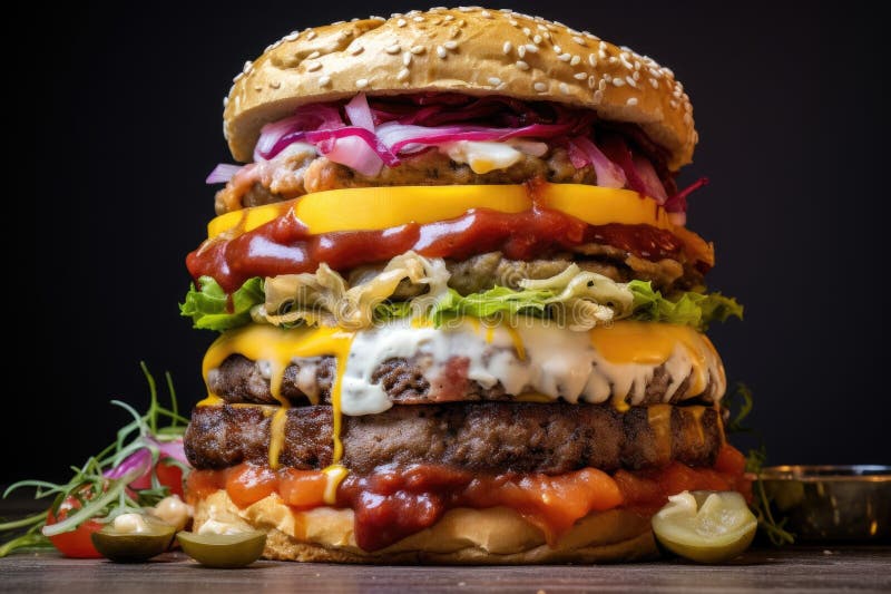 Burger Construction Process with Layers of Ingredients Stock Photo ...