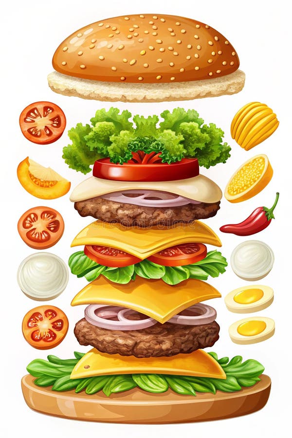 Burger cooking stages stock illustration. Illustration of cheese ...