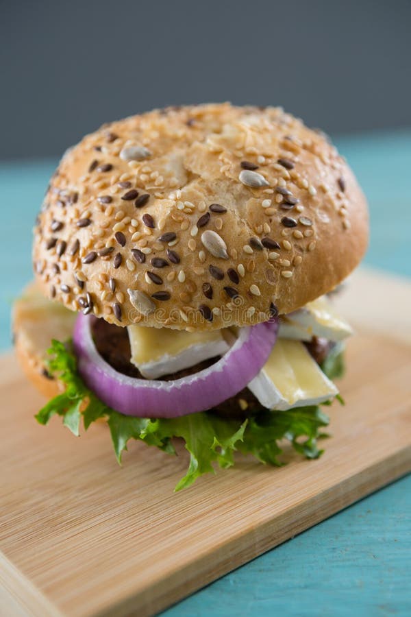Burger with Cottage Cheese on Cutting Board Stock Image - Image of ...