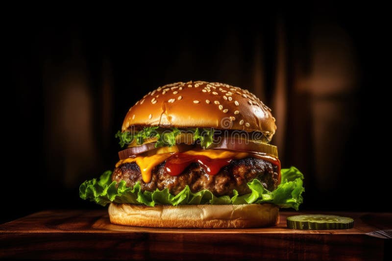 Burger on a Dark Background. Fast Food Stock Illustration ...