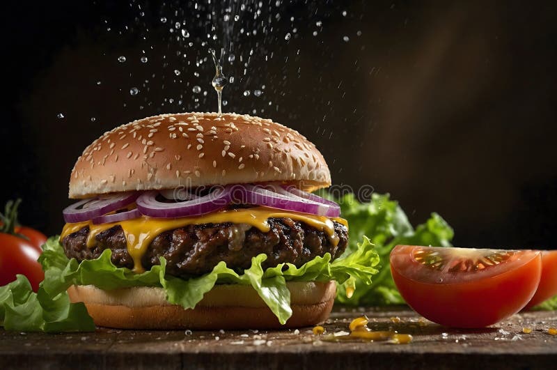 Burger on a Dark Background. Fast Food Stock Illustration ...
