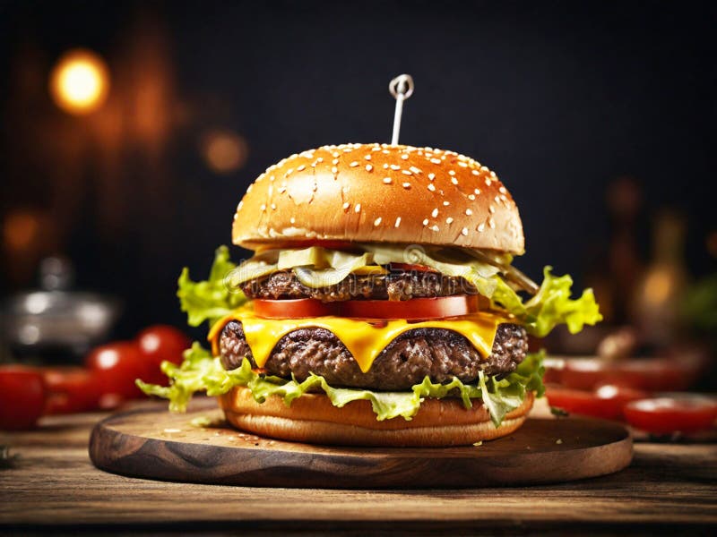 Burger Dish, Containing Meat and Fresh Leaves, Dark Background ...