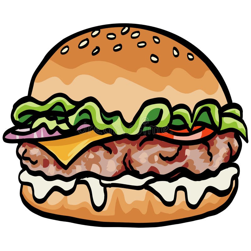 Burger Drawing Hand Drawn Illustration Sketch Doodle Art Design ...