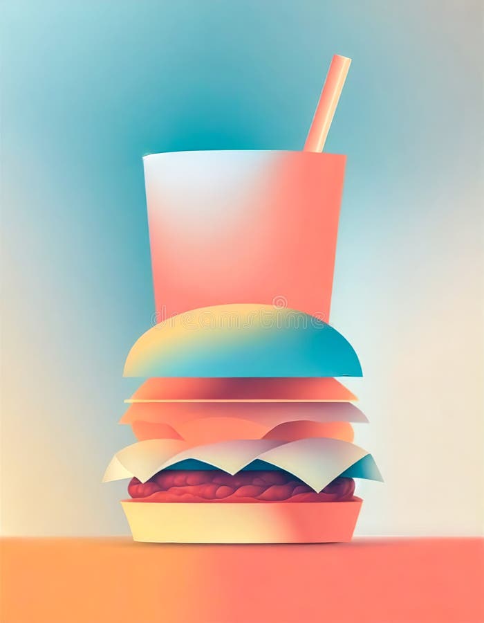Burger and Drink with Gradient, Flat Style. Stock Illustration ...