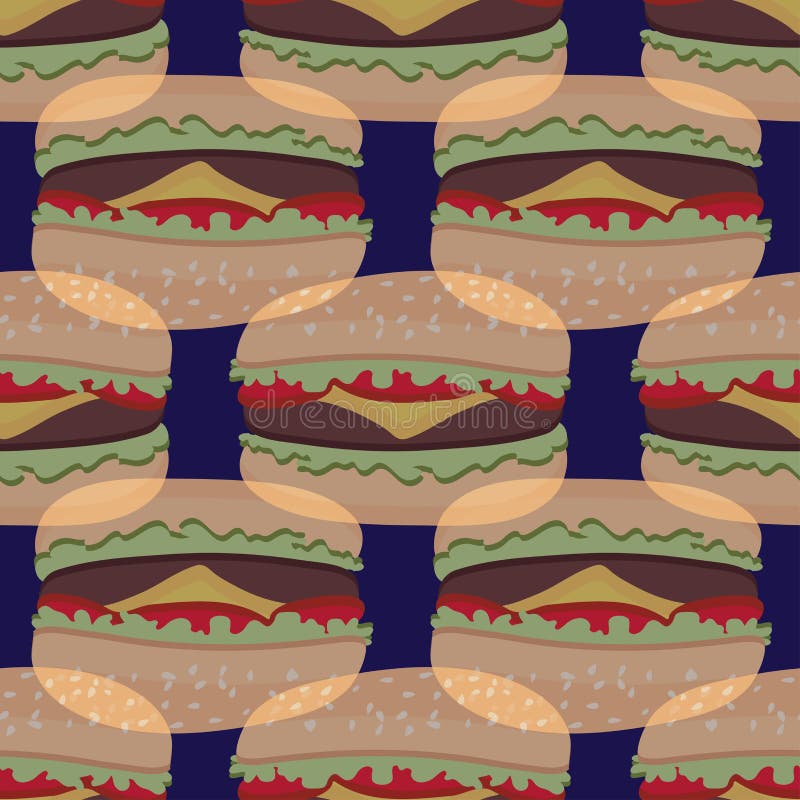 Burger Fast Food Repeat Pattern on Dark Blue Background Stock Vector ...