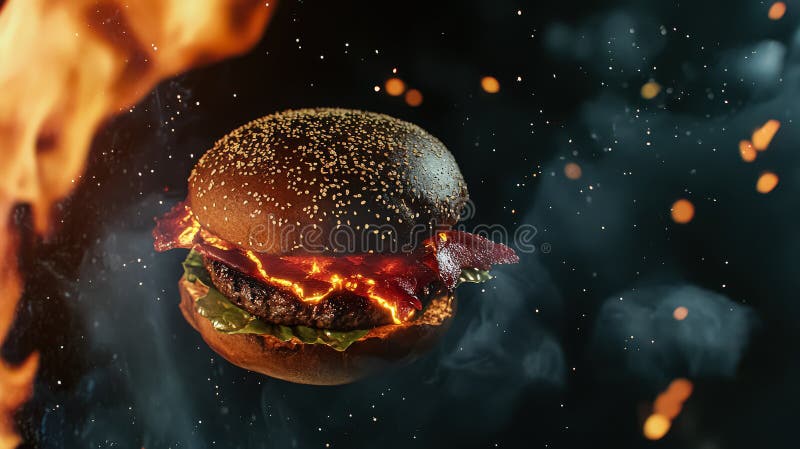 Burger with a fire on it stock photo. Image of burger - 368233398